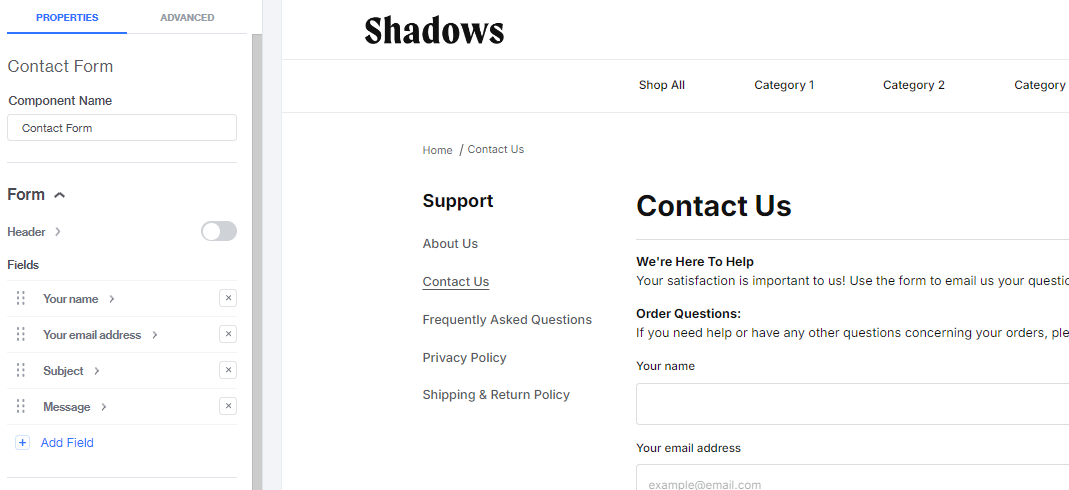 Contact Form Component – Miva